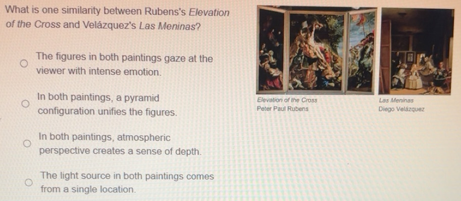 Solved: What is one similarity between Rubens's Elevation of the Cross ...