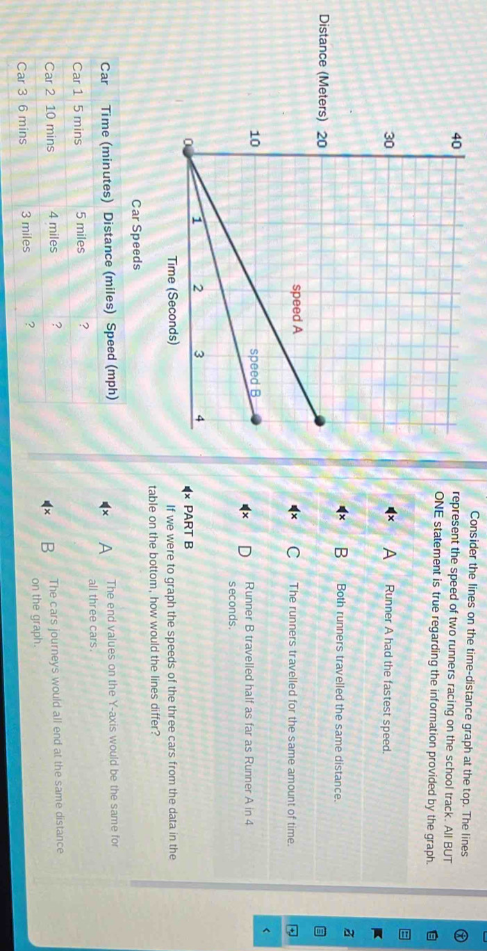 Solved: Consider the lines on the time-distance graph at the top. The ...