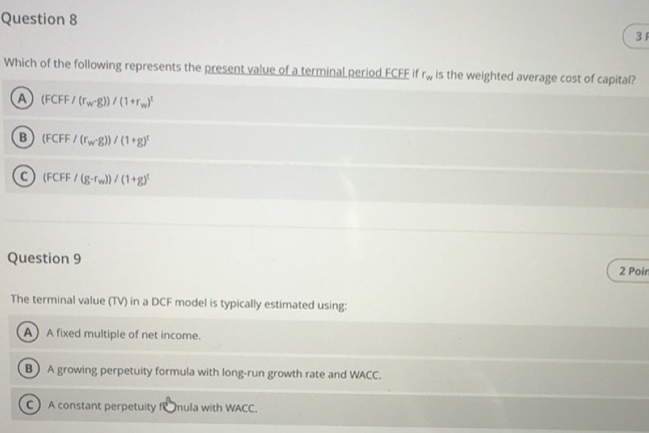 Solved: Which of the following represents the present value of a ...