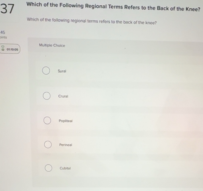 Solved: Which of the Following Regional Terms Refers to the Back of the ...