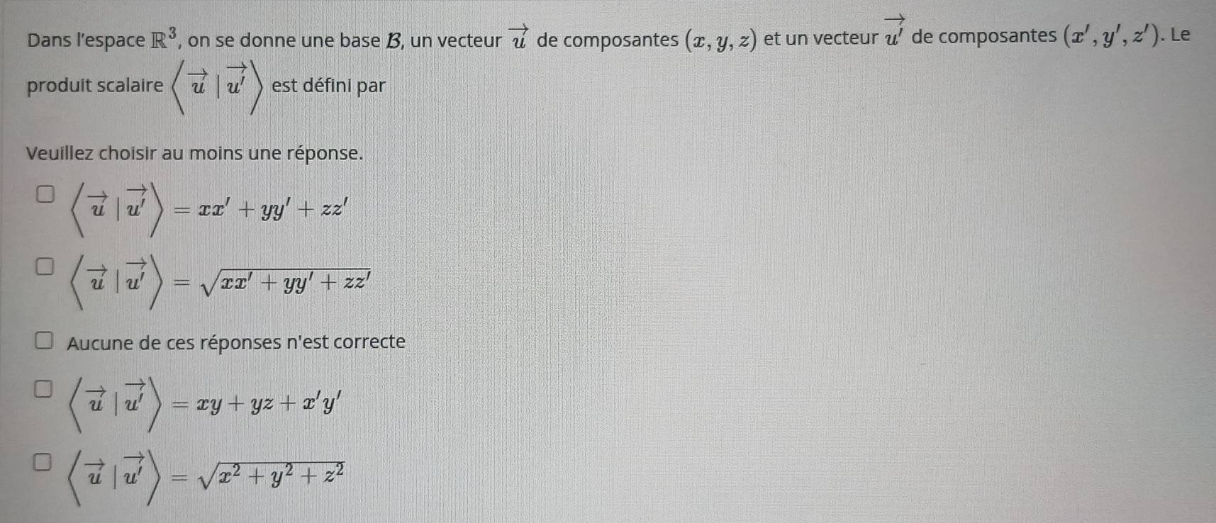 Résolu :Dans l’espace R^3 , on se donne une base B, un vecteur vector u ...