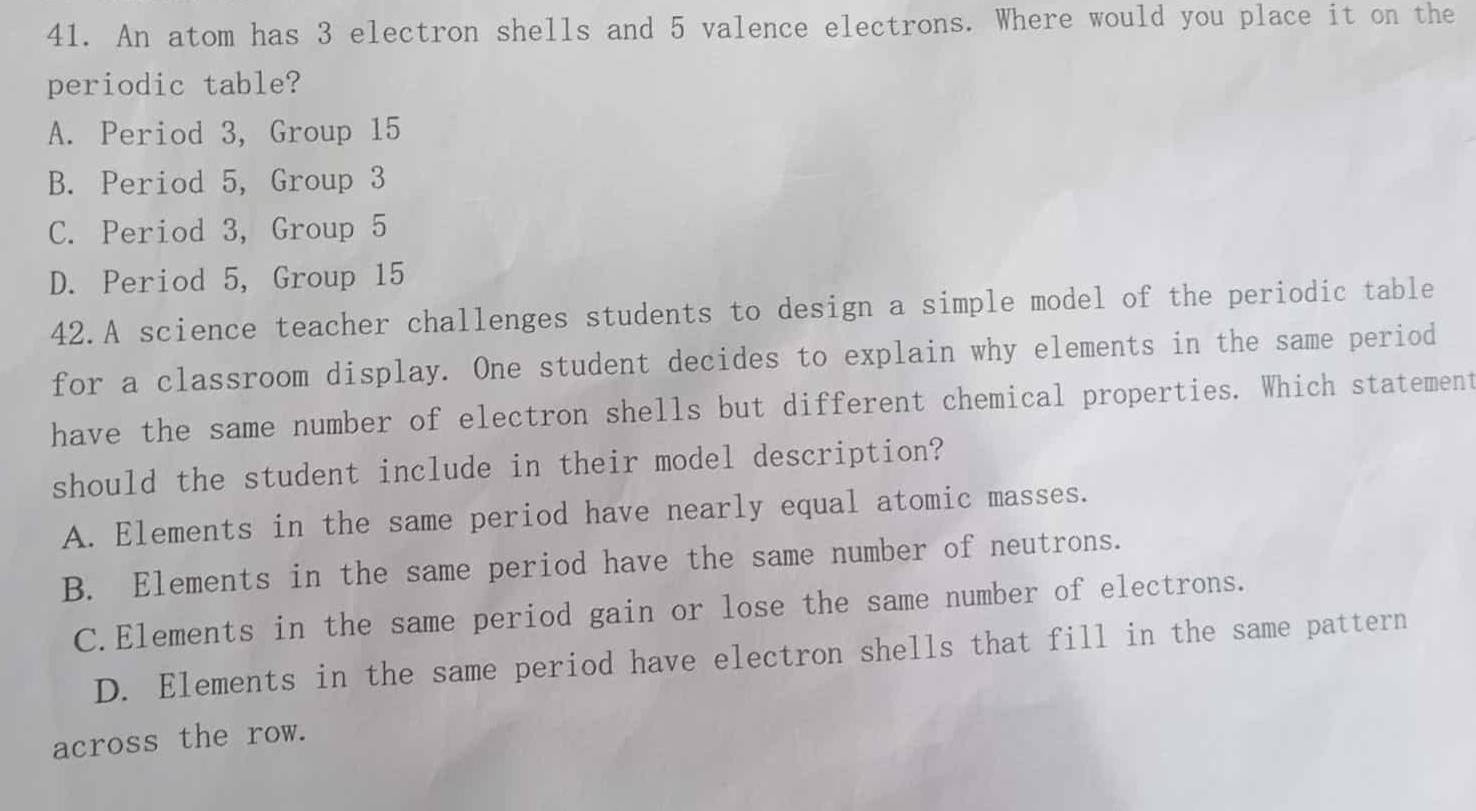 Solved: An atom has 3 electron shells and 5 valence electrons. Where ...