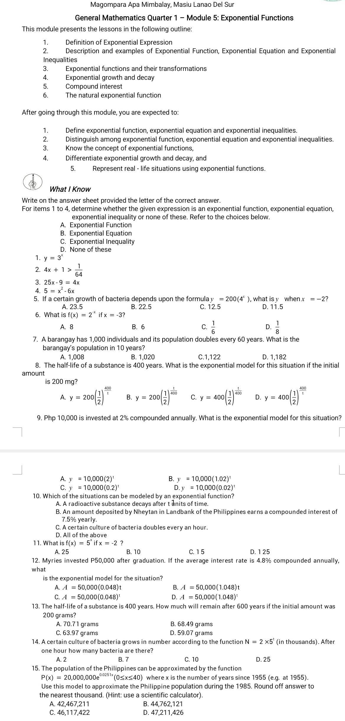 Solved: Magompara Apa Mimbalay, Masiu Lanao Del Sur General Mathematics ...