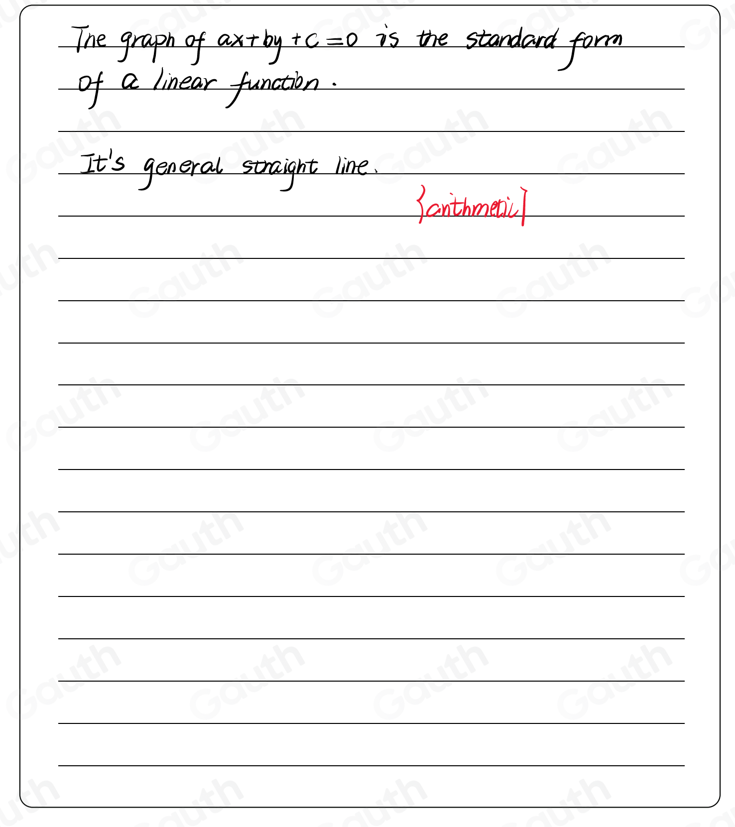 Solved: The graph of ax+by+c=0 is_ A. A atraight line parallel to x ...