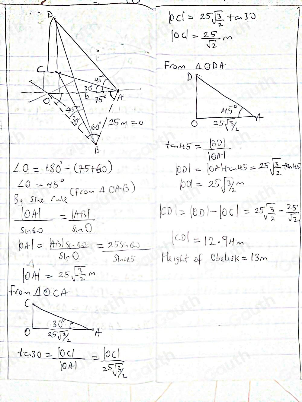 Solved: The obelisk of a certain Rizal monument rises to some height ...