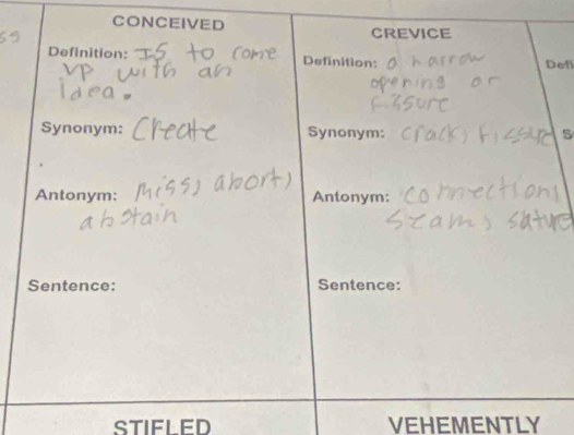 Solved: CONCEIVED CREVICE Definition: Definition: Defi Synonym: Synonym ...