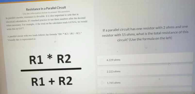 Solved: Resistance in a Parallel Circuit Use the information below to ...