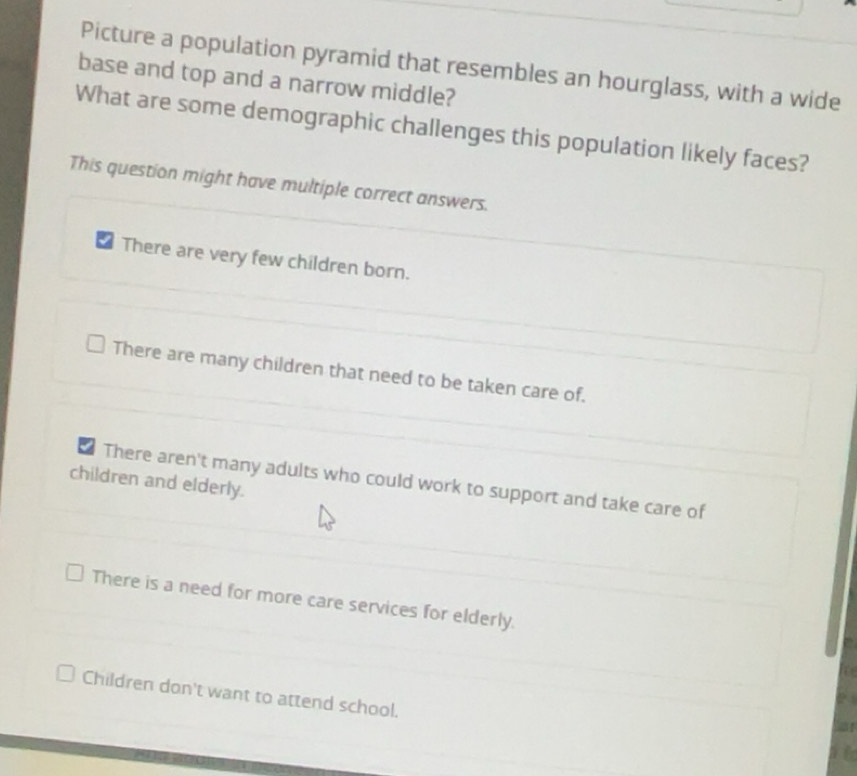 Solved: Picture a population pyramid that resembles an hourglass, with ...
