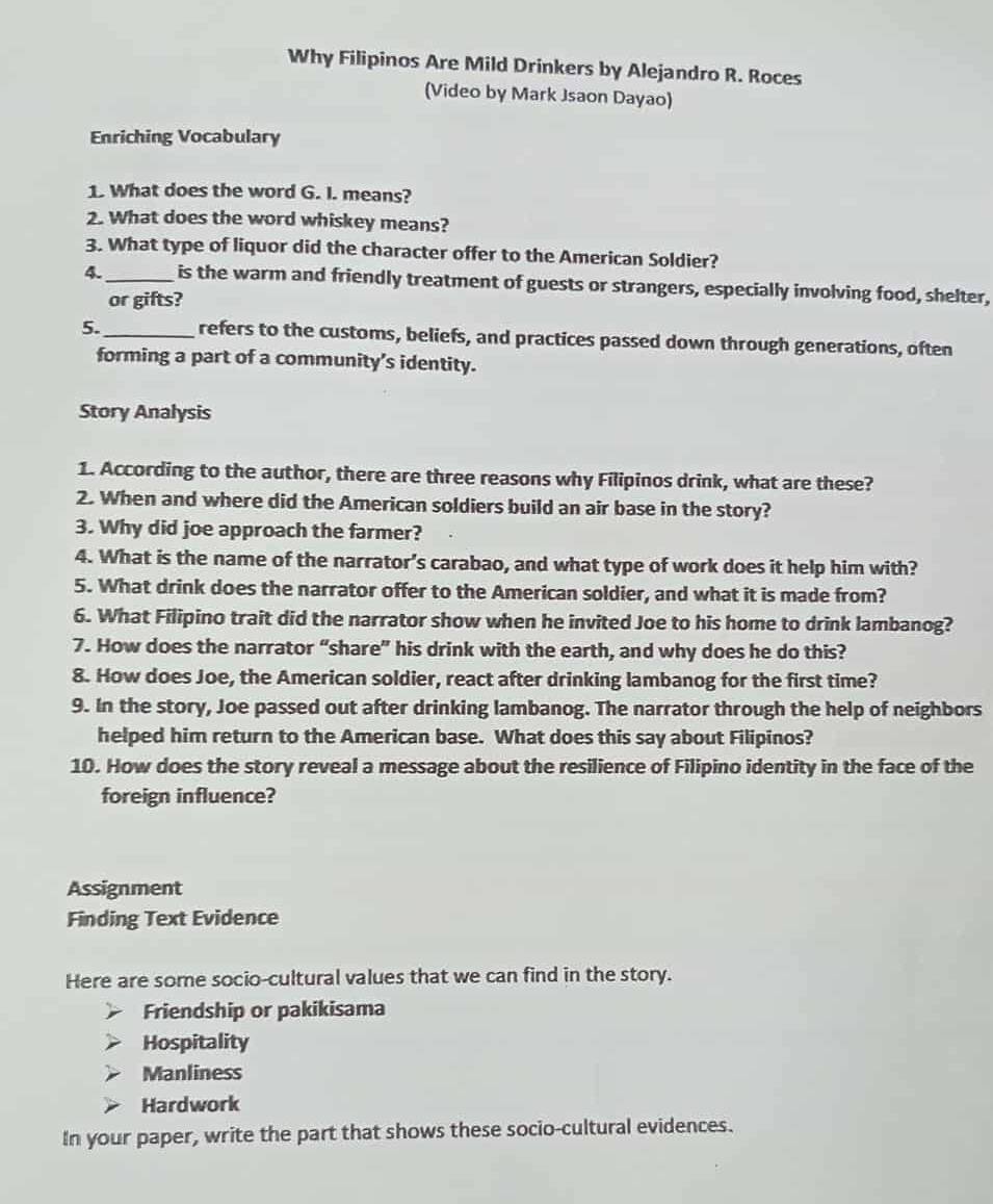 Solved: Why Filipinos Are Mild Drinkers by Alejandro R. Roces (Video by ...