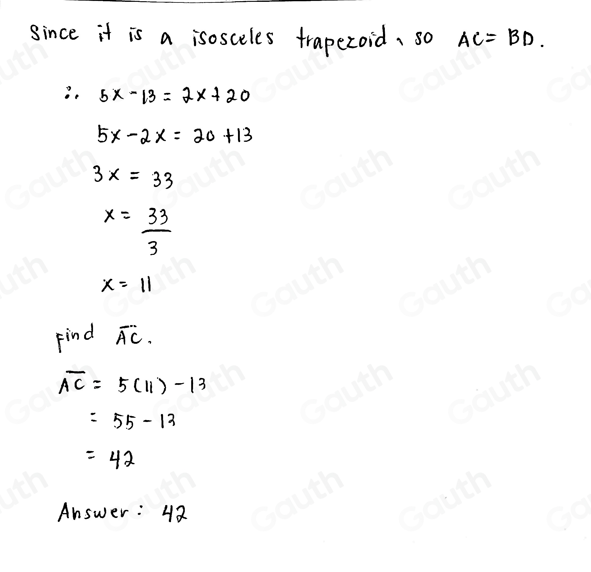 Solved: Lesson 8.7 Warm-up: Isosceles trapezoid ABCD is shown with ...