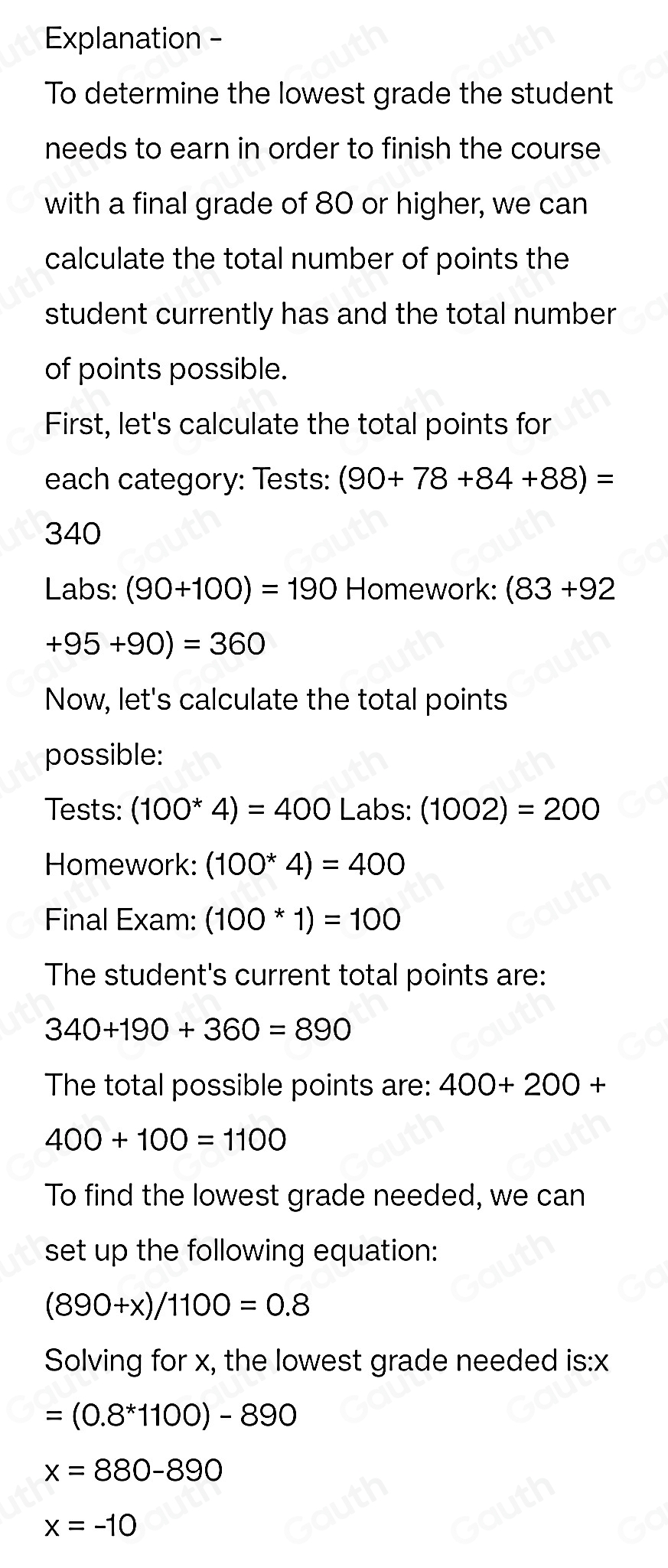 Solved: A teacher weights his final grade calculations as follows ...