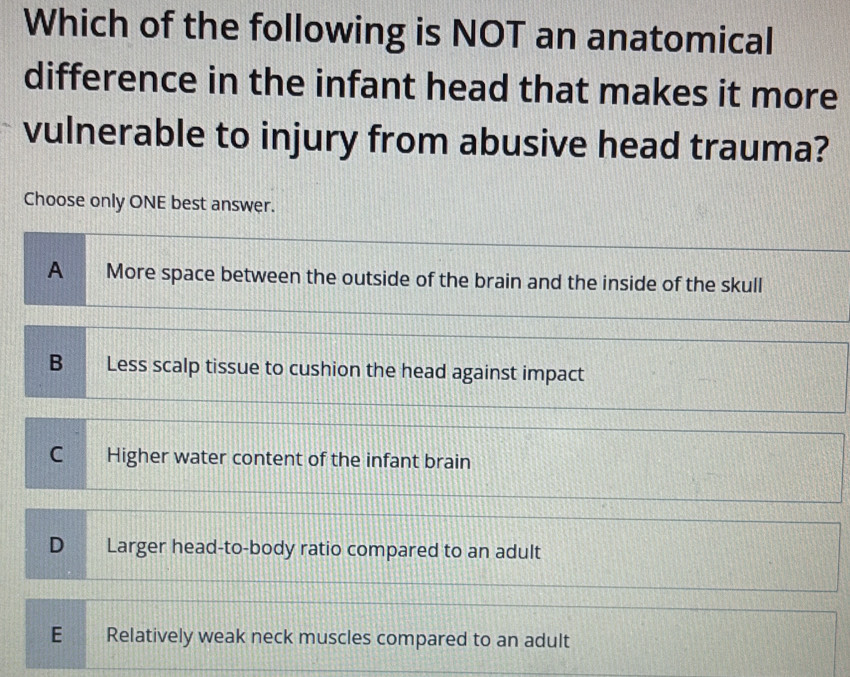 Solved: Which of the following is NOT an anatomical difference in the ...