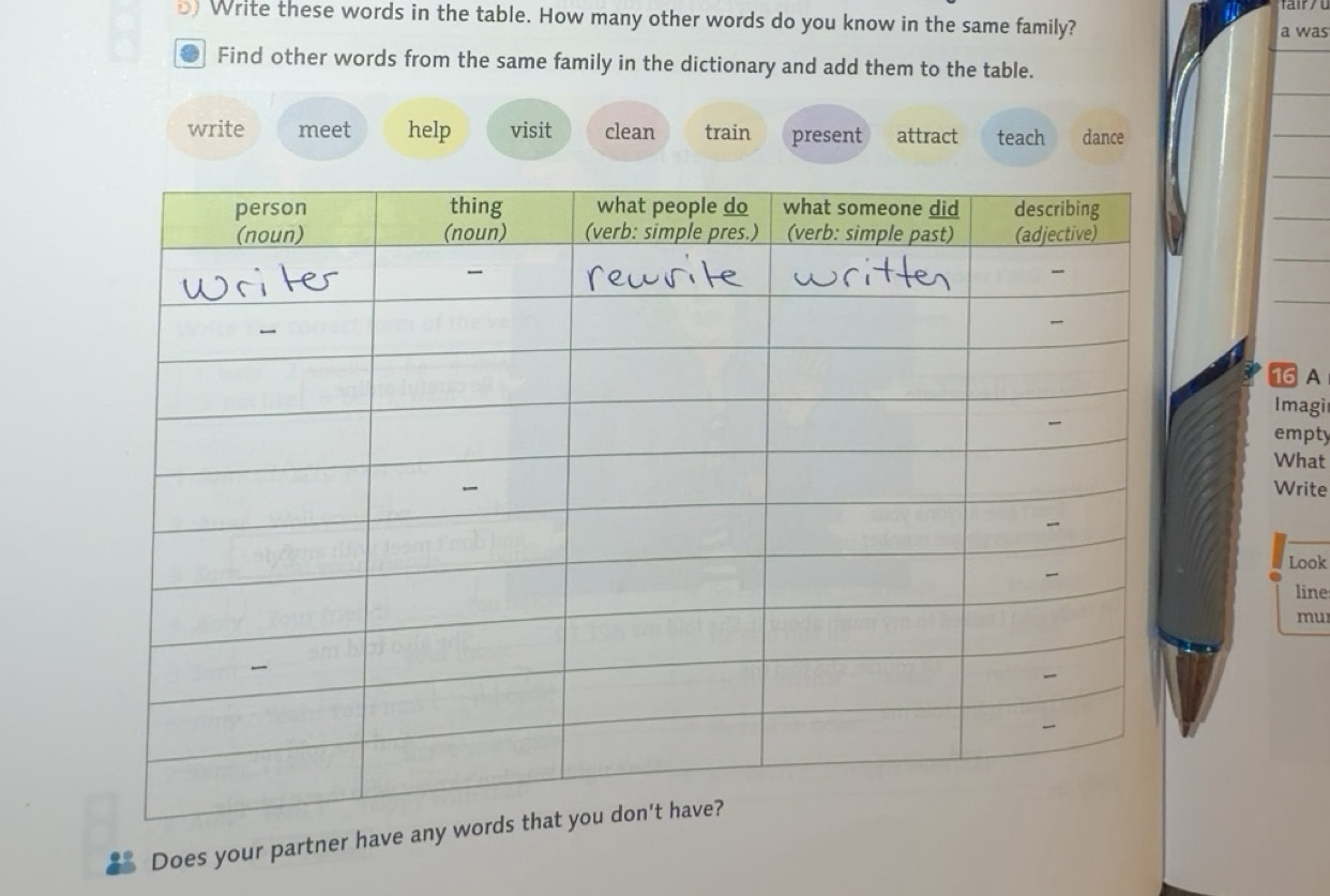 Gelöst:Write these words in the table. How many other words do you know ...