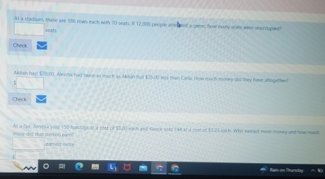 Solved: At a stadium, there are 186 rows each with 70 seats. If 12,000 ...
