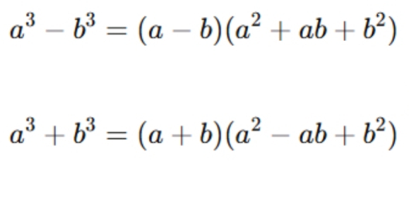Resuelto:a^3-b^3=(a-b)(a^2+ab+b^2) a^3+b^3=(a+b)(a^2-ab+b^2)