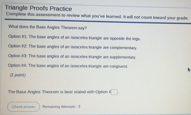 Solved: Triangle Proofs Practice Complete this assessment to review what you've learned. It will ...