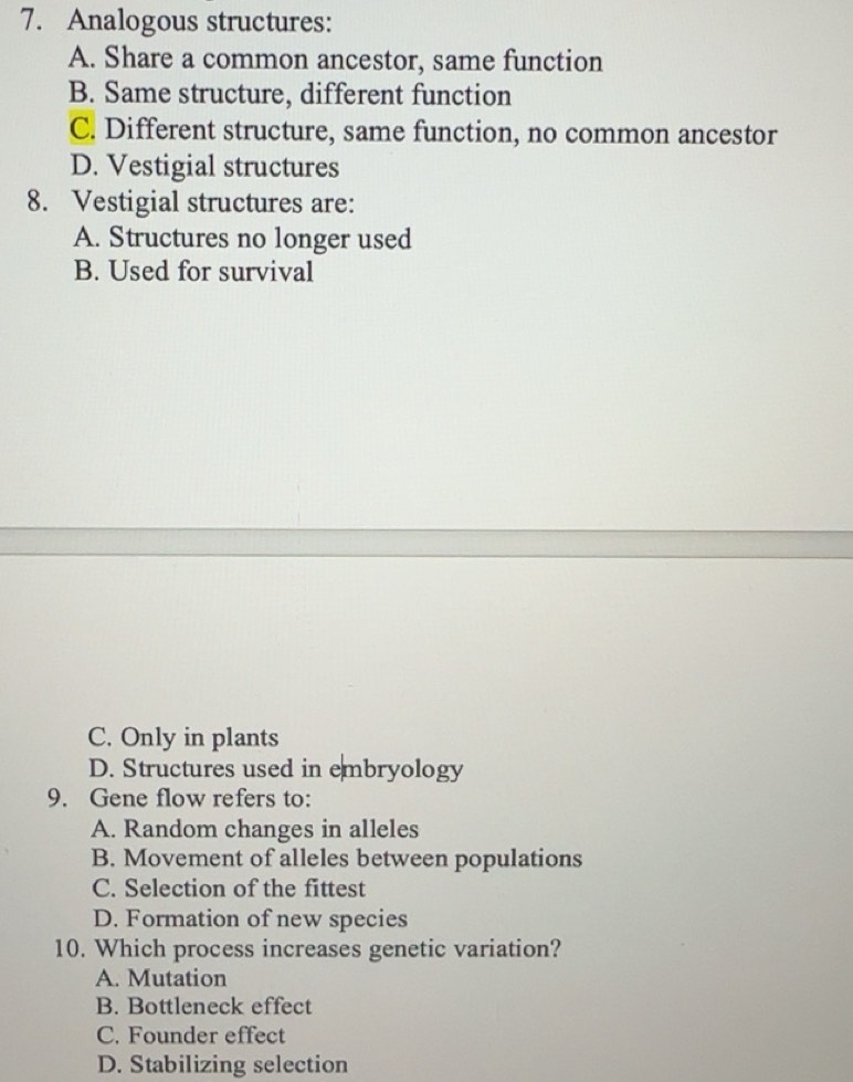 Solved: Analogous structures: A. Share a common ancestor, same function ...