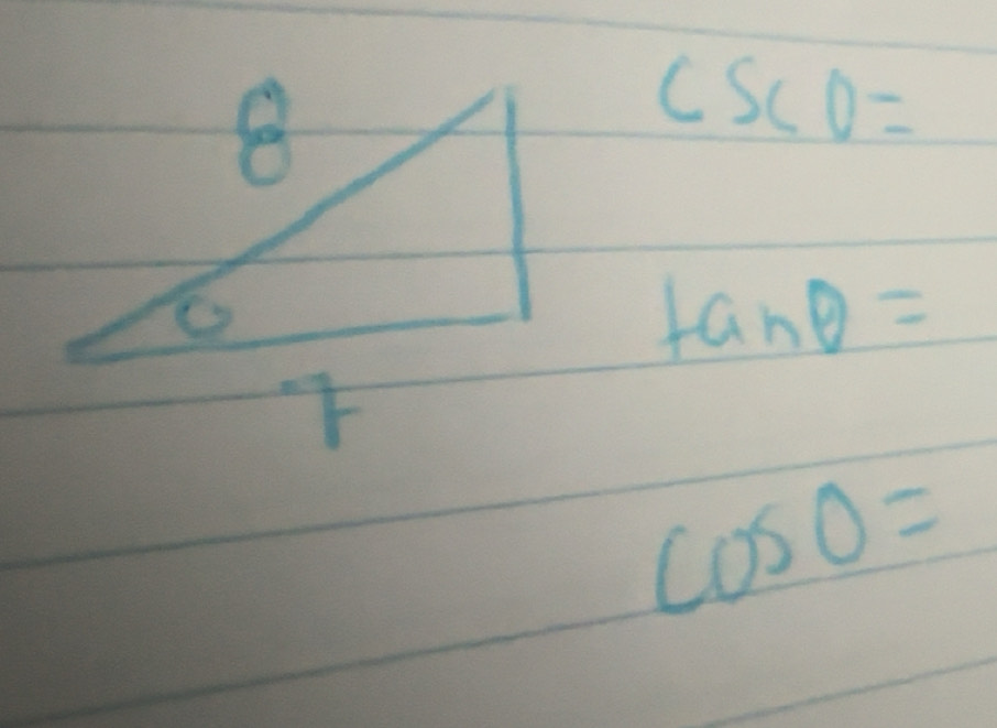 Solved: csc 0= tan θ = cos 0= [Calculus]