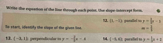 Solved: Write the equation of the line through each point. Use slope ...