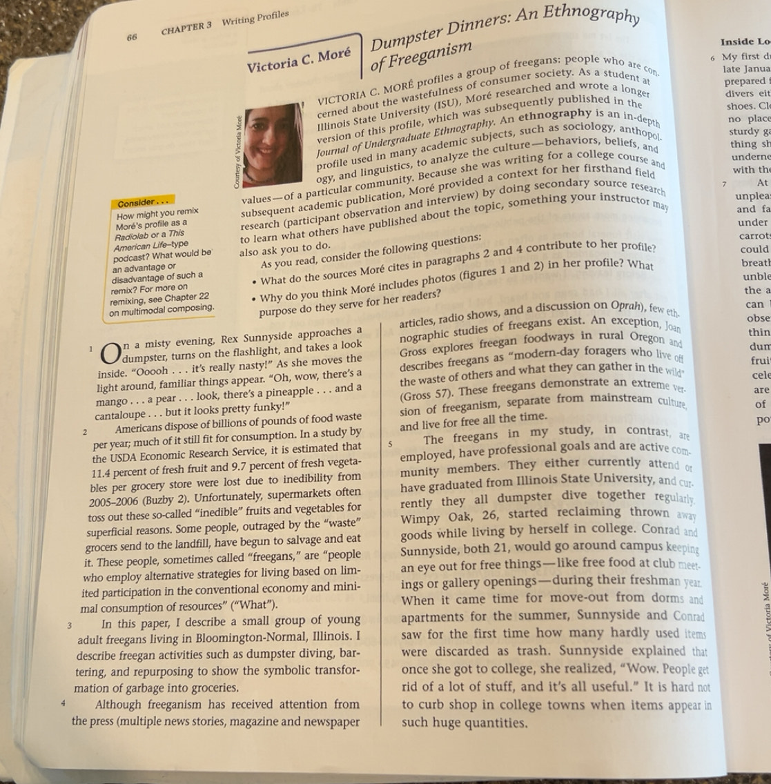 Solved: CHAPTER 3 Writing Profiles Victoria C. Moré Dumpster Dinners ...