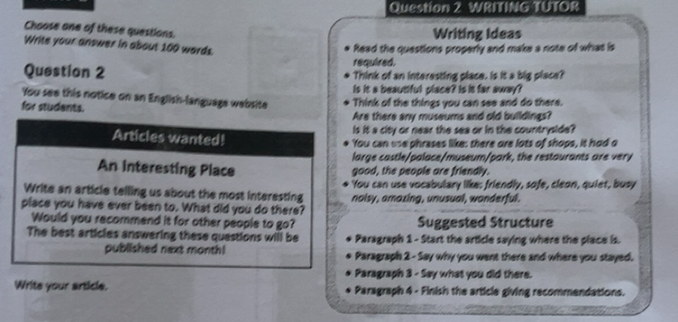 Giải quyết:WRITING TUTOR Choose one of these questions. Writing Ideas ...