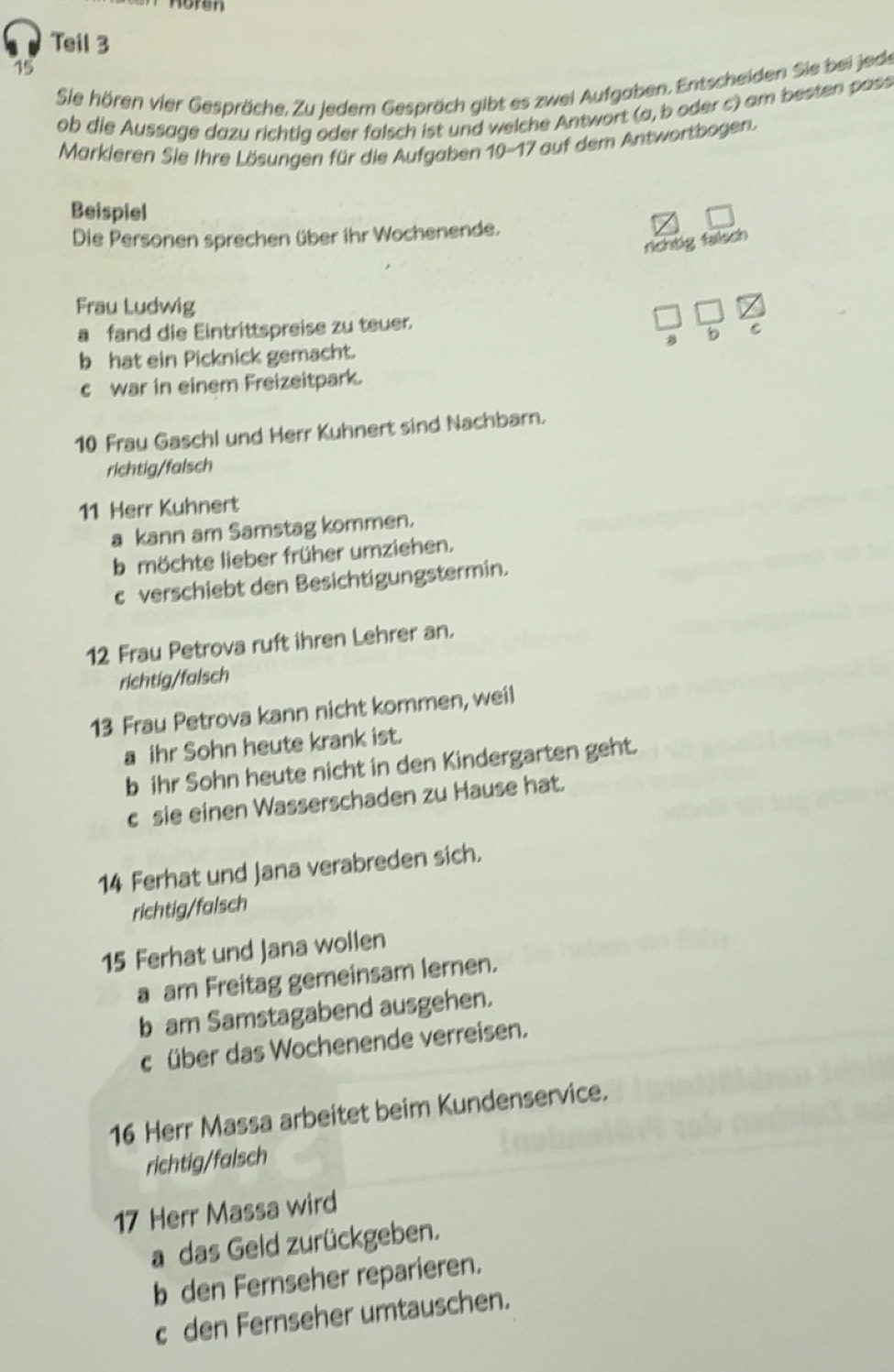 Gelöst:Teil 3 15 Sie hören vier Gespräche. Zu jedem Gespräch gibt es ...