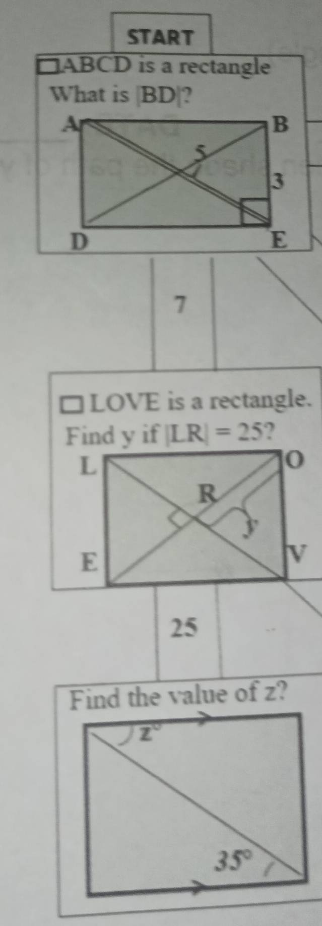 Solved: START ABCD is a rectangle What is |BD|? 1 LOVE is a rectangle ...