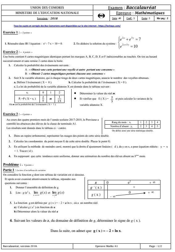 Solved: Tous les sujets et corrigés des Bac Comoriens sont disponibles sur le site intemet ...