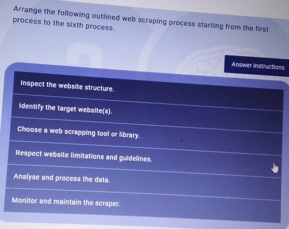 Solved: Arrange the following outlined web scraping process starting ...