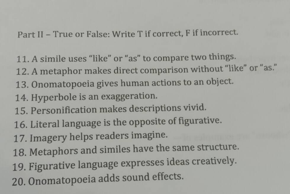 Solved: Part II - True or False: Write T if correct, F if incorrect. 11 ...