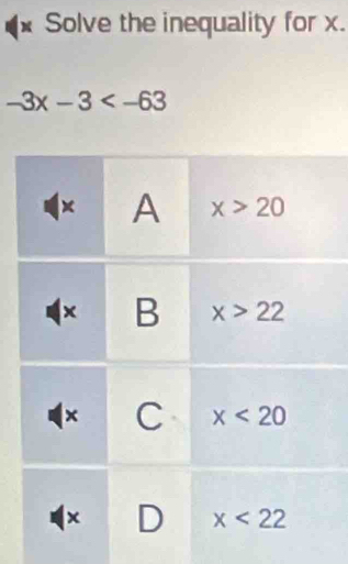Solved: Solve the inequality for x. -3x-3 [Math]