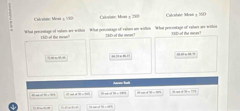 Solved: Calculate: Mean ± 1SD Calculate: Mean ± 2SD Calculate: Mean ± ...