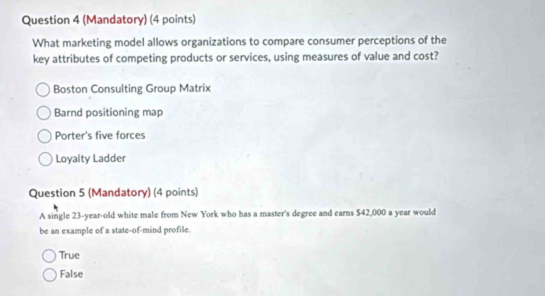 Solved: (Mandatory) (4 points) What marketing model allows ...