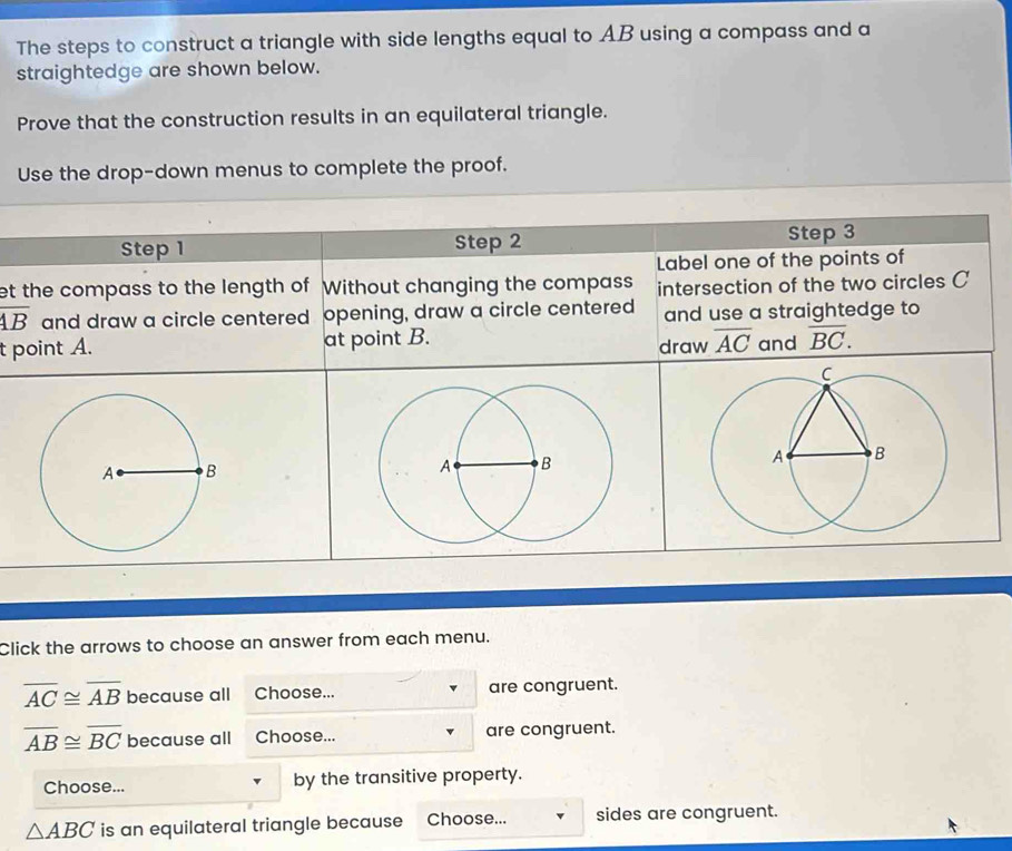 Solved: The steps to construct a triangle with side lengths equal to AB ...