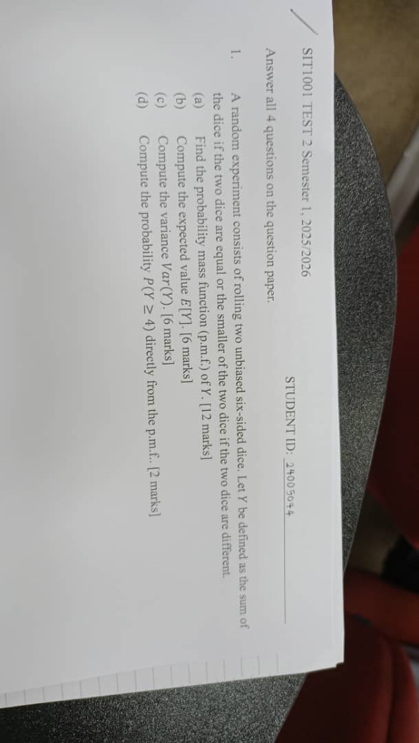 Selesai:SIT1001 TEST 2 Semester 1, 2025/2026 _ STUDENT ID: 240 Answer ...