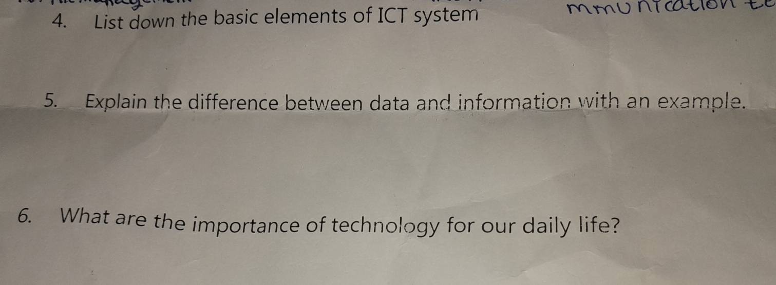 Solved: List down the basic elements of ICT system 5. Explain the ...