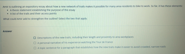 Solved: Amir is outlining an expository essay about how a new network ...