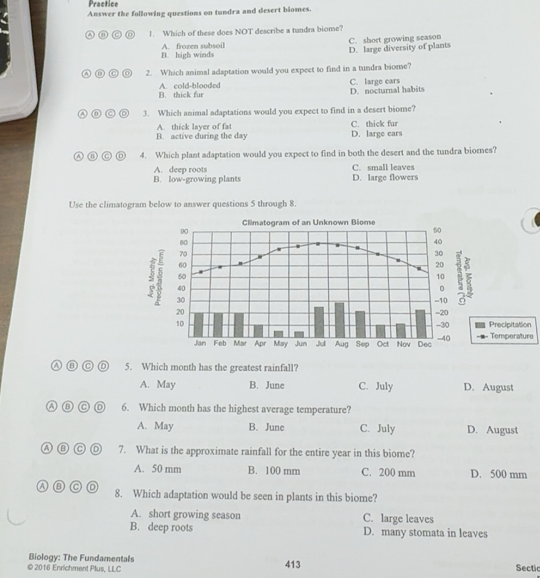 Solved: Practice Answer the following questions on tundra and desert ...