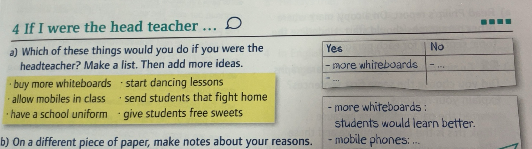 Gelöst:If I were the head teacher ... a) Which of these things would ...