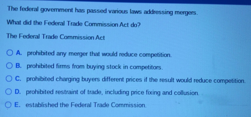 Solved: The federal government has passed various laws addressing ...