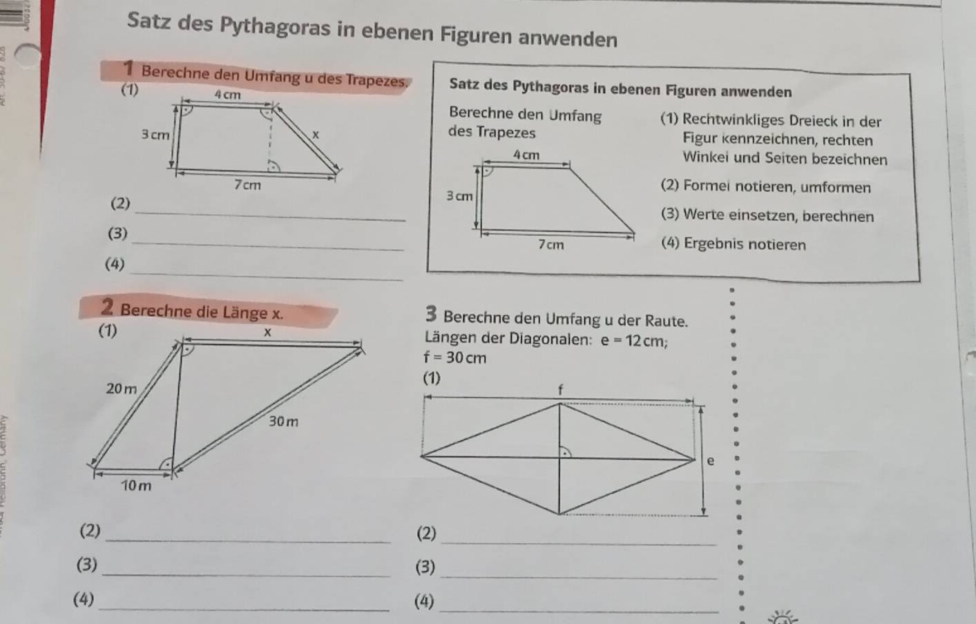 Gelöst:Satz des Pythagoras in ebenen Figuren anwenden 1 Berechne den ...