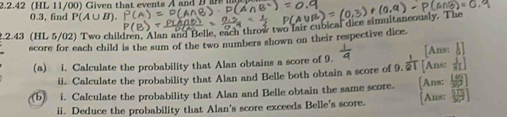 Solved: (HL 11/00) Given that events A and B are my 0.3, find P(A∪ B ...
