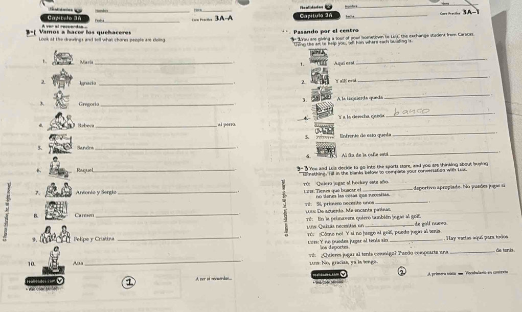Solved: alidades Nombre_ Hos _Realidades Hombes Capítulo 3A fechs ...