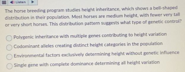 Solved: Listen The horse breeding program studies height inheritance ...