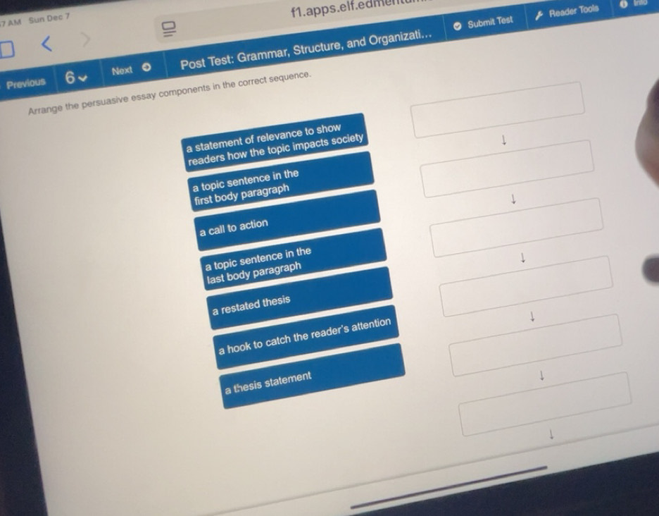 Solved: AM Sun Dec 7 f1.apps.elf.edment Submit Test Reader Tools ...