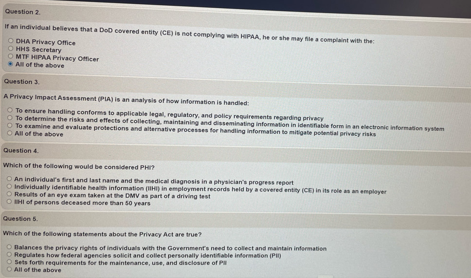 Solved: If an individual believes that a DoD covered entity (CE) is not ...