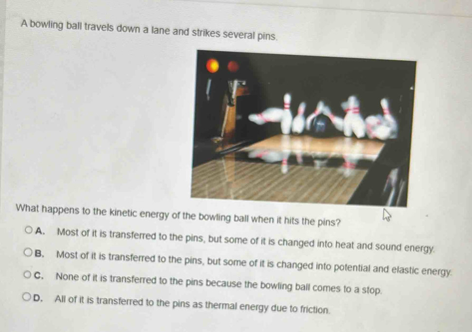 Solved: A bowling ball travels down a lane and strikes several pins ...