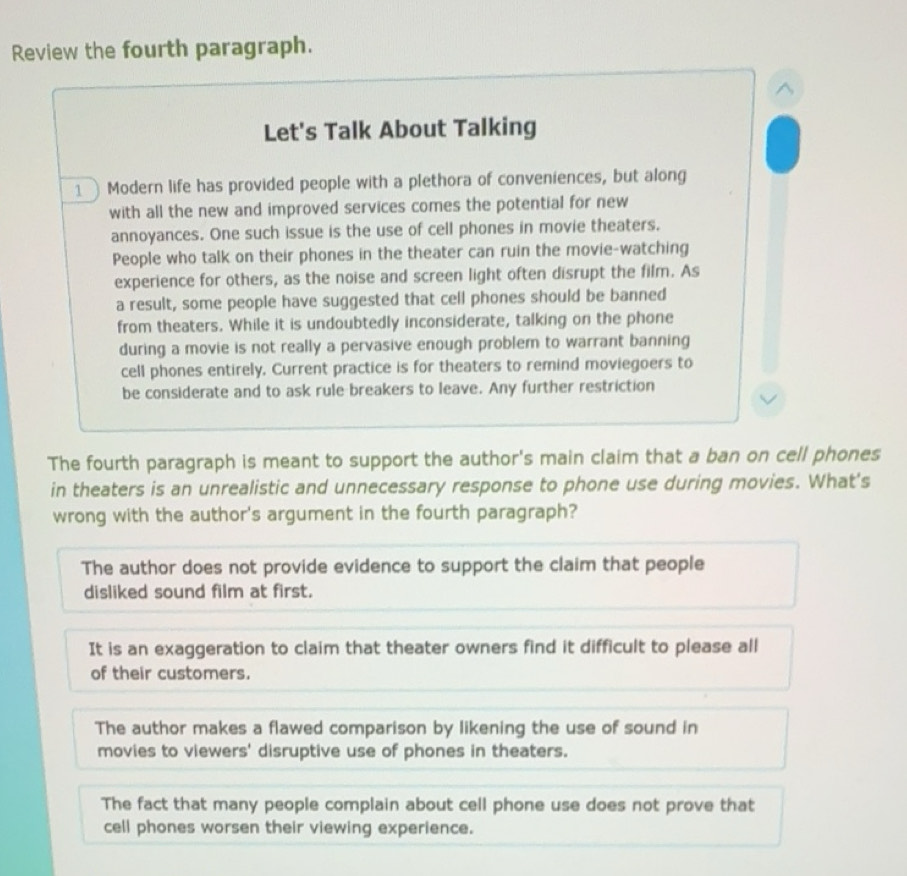 Resuelto:Review the fourth paragraph. Let's Talk About Talking 1 Modern ...