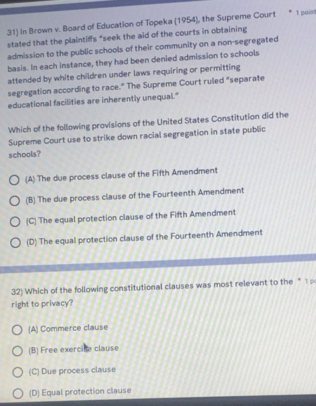 Solved: In Brown v. Board of Education of Topeka (1954), the Supreme ...