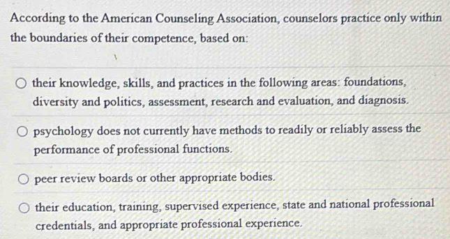 Solved: According to the American Counseling Association, counselors ...